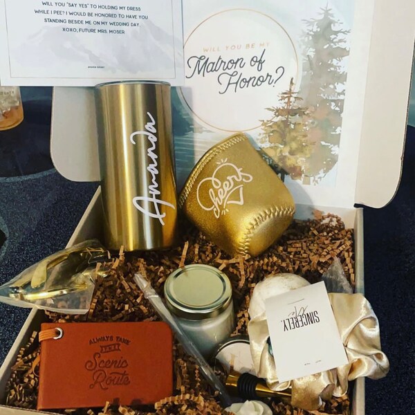 Maid of Honor Proposal Gift With Tumbler, Black Matron of Honor ...