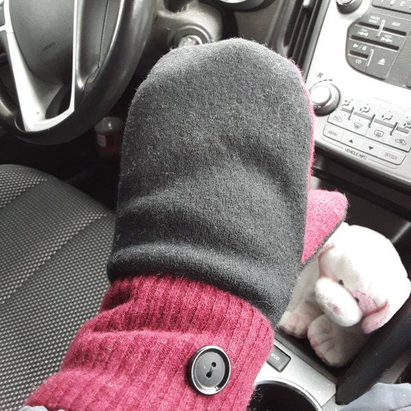 XS Cableknit Wool and Burgendy Leather Driving Mittens - Etsy