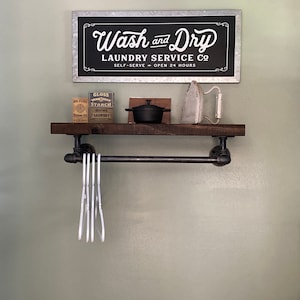 Rustic Laundry Room Drying Rack, Clothes Drying Bar, Towel Bar Storage ...