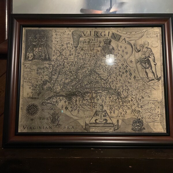 Map of Virginia 1607 Historic John Smith Old Antique Restoration ...