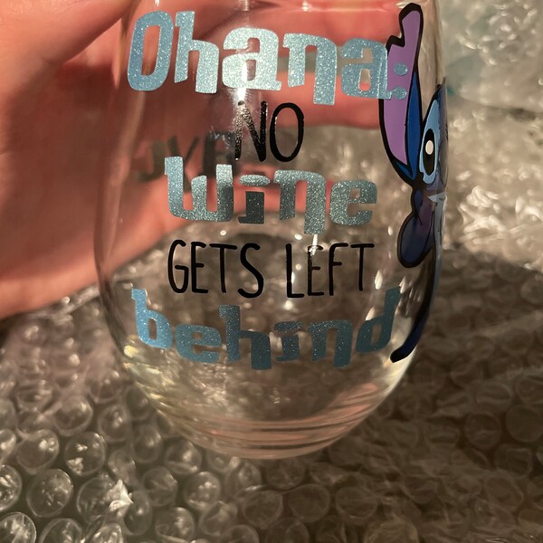Blue Alien Wine Glass, Stitch Inspired Wine Glass, Stitch Wine Glass ...