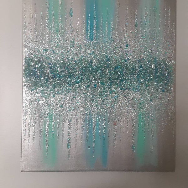 Glitter Glass Painting, Glitter Painting, Silver Glitter Art, Turquoise ...