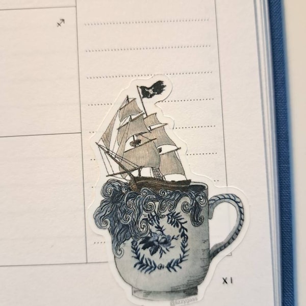 Pirate Ship in a Stormy Teacup Print Whimsical Tea Themed Nautical ...