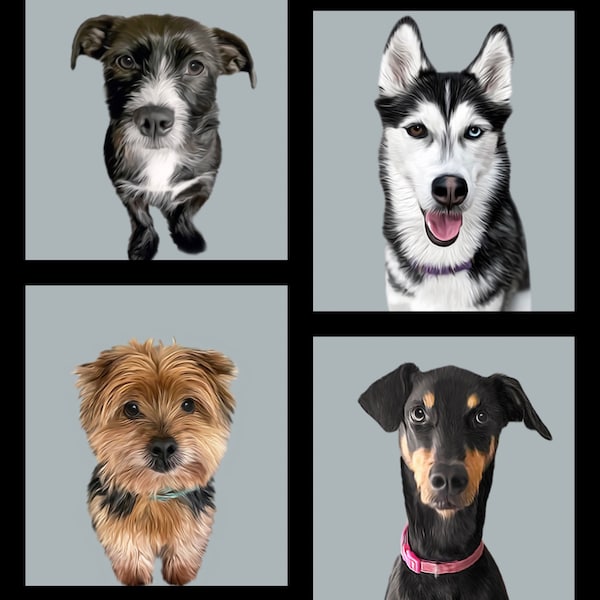 Digital Pet Portrait Custom Personalized Dog Art Pet Cartoon Portrait ...