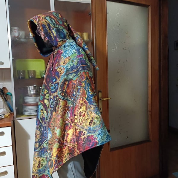 Psychedelic Hooded Poncho, Abstract, Hippie, Psy-trance, Festival ...