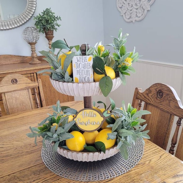 Lemon Decor, Lemon Tiered Tray Decor, Lemon Decor for Kitchen, Lemon ...