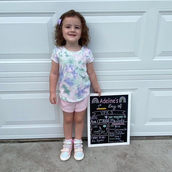 Boho Rainbow Back to School Chalkboard Sign, First Day of School Sign ...