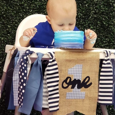 Blue First Birthday Banner, 1st Birthday Boy, First Birthday Banner ...