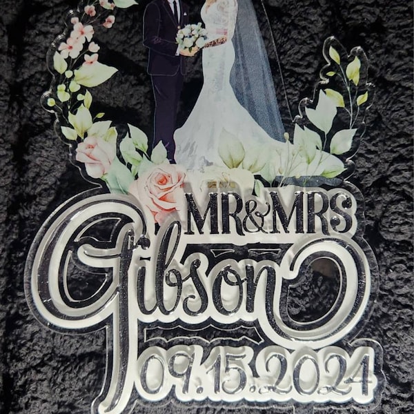 Colorfull Wedding Cake Topper With Personalized Bride and Groom ...