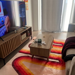 Yellow and Black Mid Century Modern Rug, Scandinavian Style, Living ...