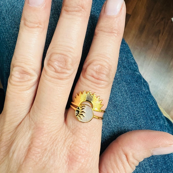 Sun Ring - Dainty Sun Ring - Stacking Ring - Mother of Pearl Ring ...