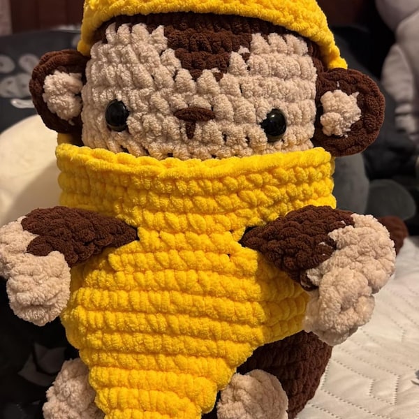 Amigurumi Pattern "bono the Monkey", Chubby Monkey in a Banana Costume ...