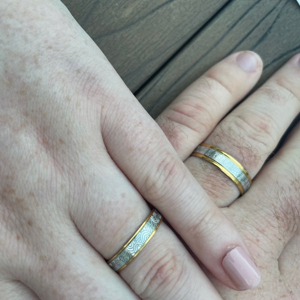 18K Gold Hand Make His & Hers Matching Pattern Wedding Engagement ...