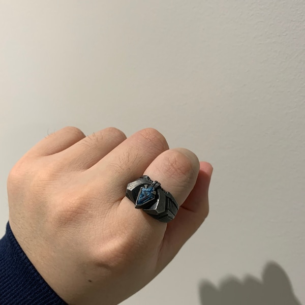 Men Futuristic Ring, Cyberpunk Ring, Dystopian Silver Ring "arrarus ...