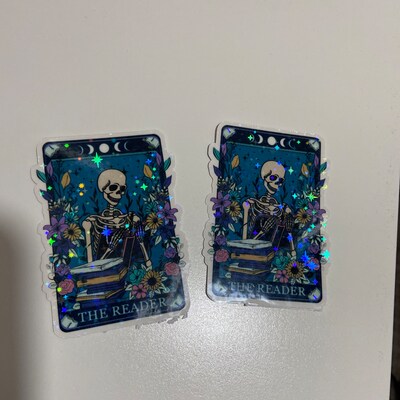 The Reader Tarot Card Sticker Spooky Books Skeleton Sticker for Reader ...