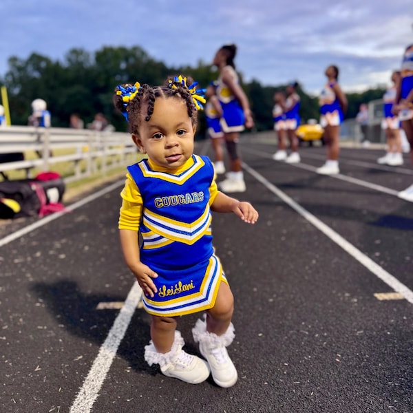 Blue & Gold Cheer Uniform, Blue and Yellow Cheerleading Uniform, Girls ...