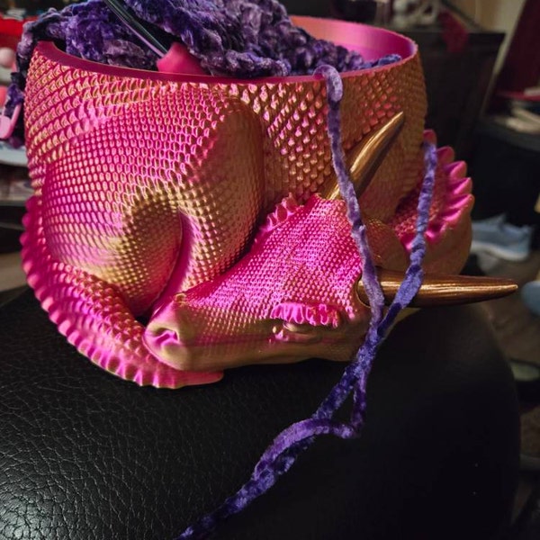 Horned Dragon Yarn Bowl | 3D Printed | Dragon Yarn Bowl With Horns ...