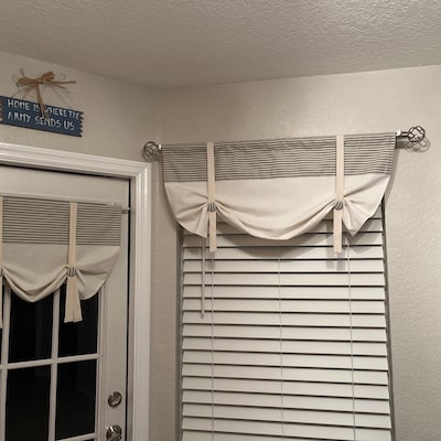 Ticking Sage Tie up Valance, Kitchen Valance, Farmhouse Valance ...