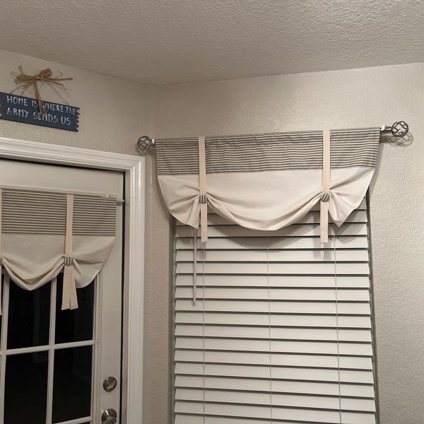 Ticking Sage Tie up Valance, Kitchen Valance, Farmhouse Valance ...
