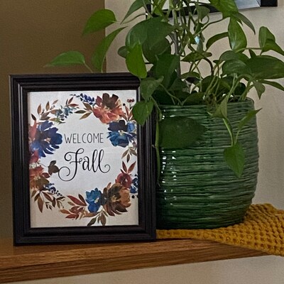 Welcome Fall Printable Wall Art Floral Wreath Sign 5x7 8x10 11x14 16x20 ...