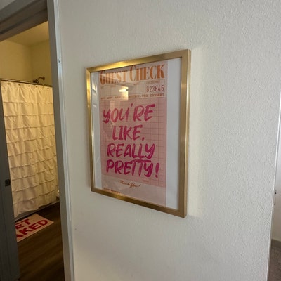 You're Like Really Pretty Guest Check Poster Preppy Dorm Decor, Pink Orange Wall Art Retro Art ...