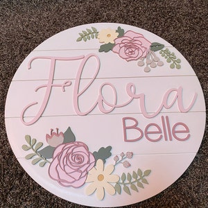 Custom Wood Floral Shiplap Name Sign Personalized Round Sign for ...