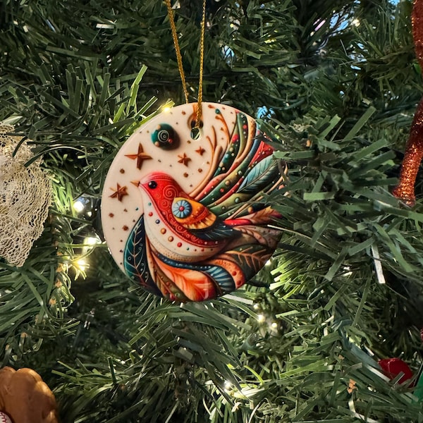 Bird of Many Colors Ceramic Christmas Ornament, Flat Surface Not 3D - Etsy