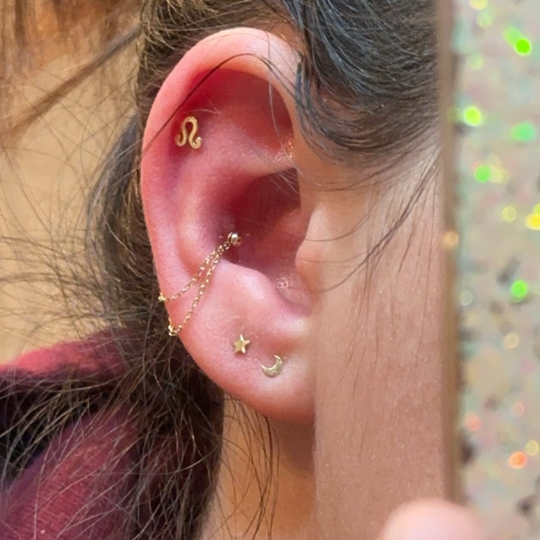 14K Solid Gold Threadless Zodiac Sign Tops/push-in Labret/12 ...