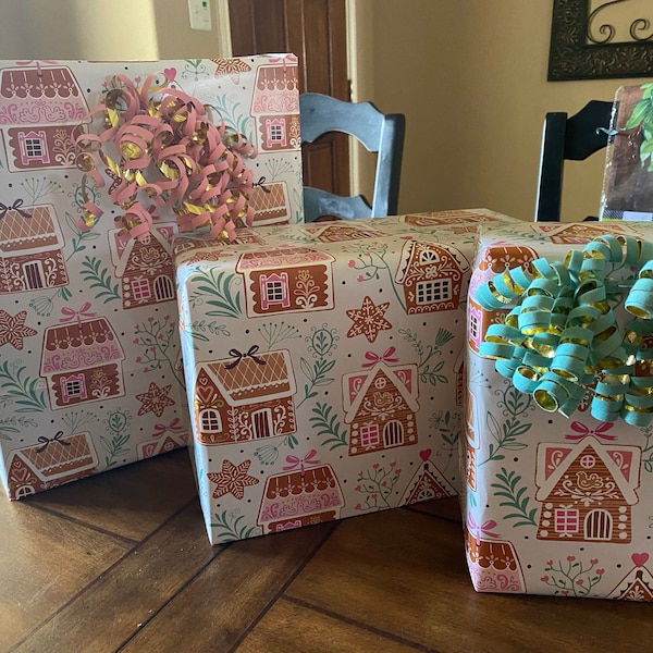 Gingerbread House Wrapping Paper - Christmas Gift Wrap, Holiday Gift ...
