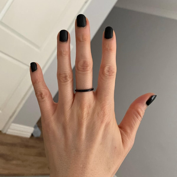 Simple Black Ring, Thin Black Ring, Black Ring for Couple, Womens Black ...