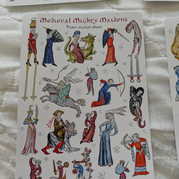 Sticker Sheet - MEDIEVAL MIGHTY MAIDENS - Funny Whimsical Historical ...