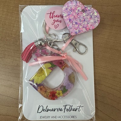 Custom Purple Flower Resin Keychain, Personalized Pressed Dried Floral ...