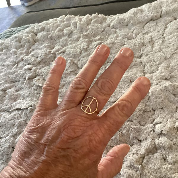 14k Gold Peace Ring, Handmade Peace Symbol Ring, Textured Gold Ring ...