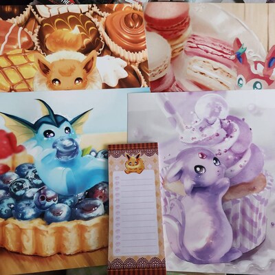 Pokemon Eeveelution Art Prints Desserts eevee, Vaporeon, Jolteon ...