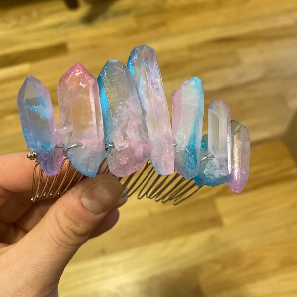 The Cotton Candy Goddess Mini Tiara [raw Pastel Pink & Blue Crystal ...