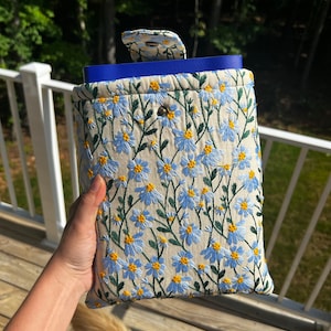 Blue Beige Daisy Embroidered Book Sleeve, Kindle Sleeve, Ereader Cover ...