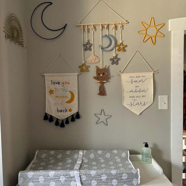 Macrame Cloud Wall Hanging: Handmade Nursery Decor, Rainbow Sun Stars - Etsy