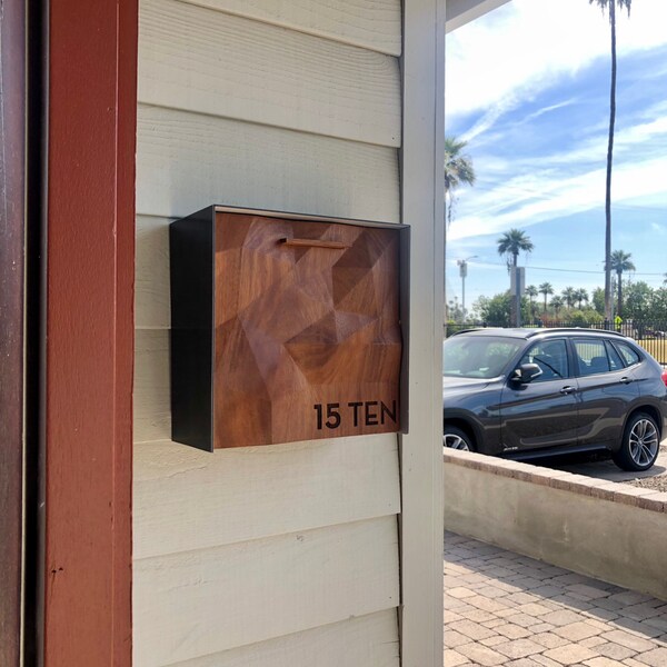 Mailbox With 3D Solid Iroko Wooden Face - Brush Silver Aluminum Body ...