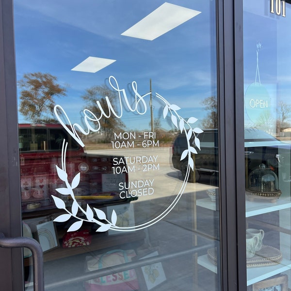Customized Storefront Hours Floral Decal - Custom Store Hours ...