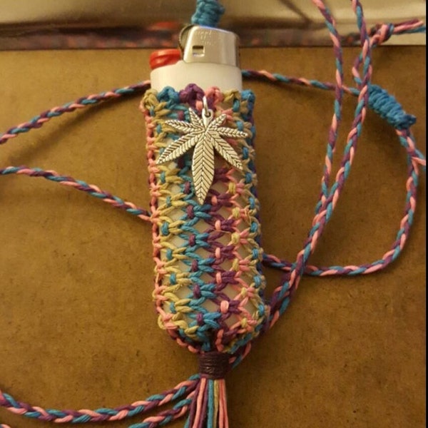 Macrame Lighter Necklace/ Bong Leash Hemp Holster Case Cover Choose ...