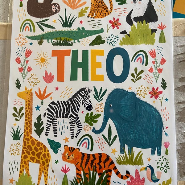 Personalised Jungle Animal Name Print, Safari Nursery Kids Print ...
