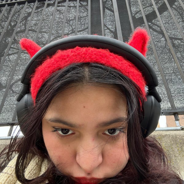 Devil Bonnet Red Knit Cat Bonnet Cat Ears Hat Mohair Knit Adult Bonnet ...