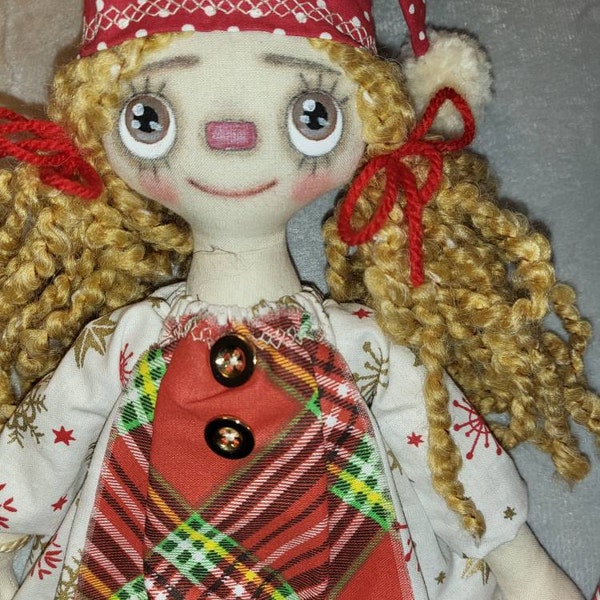 Christmas Fabric Doll ,primitive Raggedy Doll Sandy, Fabric Soft Doll ...