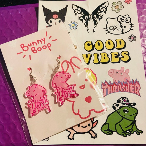 BUNNYBOOP RATZ Meme Fun Earrings, Cute Acrylic Earrings, Aesthetic ...