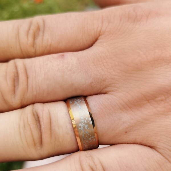 Engraved Japanese Maple Tree Ring, Japanese Maple Tree Wedding Ring ,maple Tree Ring, Maple Tree ...