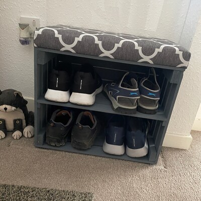 Wooden Crate Shoe Rack With Seat Shoe Box With Upholstered Seat Shoe ...