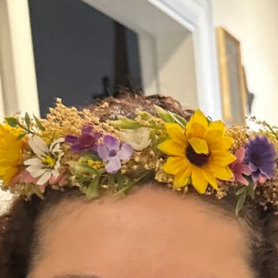 Sunflower & Wild Daisy Flower Crown Sunflower Bridal Halo Rustic Flower ...