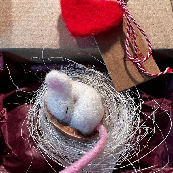 Sleepy Mouse in Walnut Shell Baby Mouse Felted Mouse Fridge Magnet ...