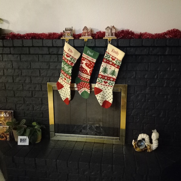Personalized Knit Stocking, Embroidered Knit Stockings, Red Knit ...