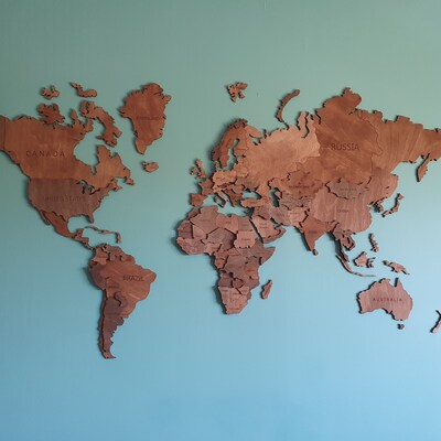 World Wood Map Wooden Wall Map 3 D Wood Wall Map Travel World Map ...